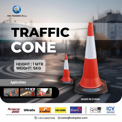Traffic Cone 1M 5Kgs Qatar | Heavy Duty Safety Cones | Road & Parking ...